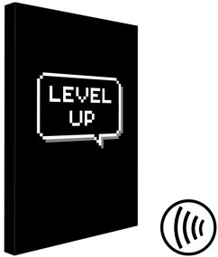 Obraz Level Up (1-dílný) svislý - černobílé anglické nápisy