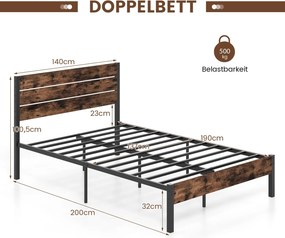 Costway Kovový rám postele pro matraci rám dvoulůžka rám s lamelovým roštem