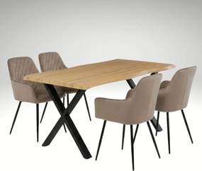 Vikio Jídelní set pro 4 osoby 160x90 cm soft dub noha X béžová židle s područkami VJS226-4CA