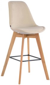 Barová židle Metz ~ samet, dřevěné nohy natura - Krémová
