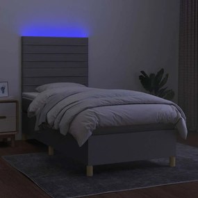 Box spring postel s matrací a LED světle šedá 100x200 cm textil 3135493