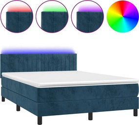 Box spring postel s matrací a LED tmavě modrá 140x200 cm samet 3134529