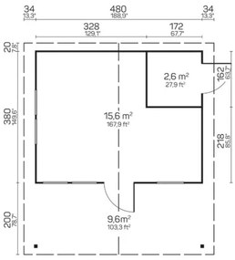 Domek Grace B 500x400cm, 2 pokoje, 2m přístřešek, 70mm