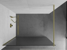 Mexen Kioto, sprchová zástěna Walk-In 100 x 200 cm, 8mm sklo s žebrovým vzorem, zlatý matný profil, 800-100-101-55-09