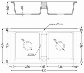 Mexen Mario 2-miskový granitový dřez  820 x 436 mm, Šedá - 6504822000-71