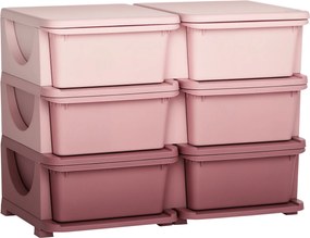 HOMCOM Úložná skříňka pro děti se šesti zásuvkami a úložným prostorem na hračky, organizér na hračky, 75 x 37 x 56,5 cm, růžová, vhodné do dětského po