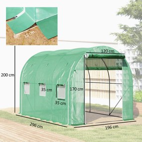 Zahradní skleník Outsunny 6m² 3 x 2m s 1 dveřmi + 2 rolovacími zipovými postranními panely, 6 okny, pozinkovaná ocel, vysoká hustota 140 g/m² Anti-UV…