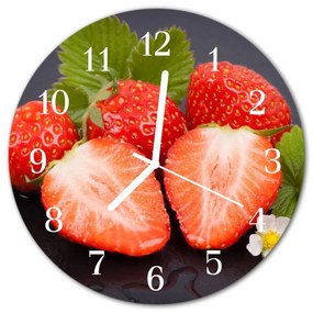 Nástenné skleněné hodiny jahody fi 30 cm