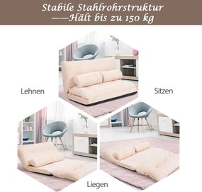 Costway Rozkládací pohovka na podlaze s 2 polštáři a opěradlem 6