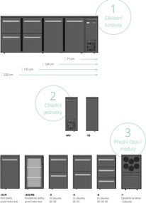 Serrco SCL-2222GMU+ - Barový minibar, š. 2200 mm, 574 l, 4 prosklené dveře, RGB LED, 69346 + Záruka 2 roky pro firmy