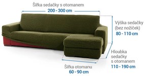 Super strečové potahy NIAGARA zelená sedačka s otomanem vpravo (š. 200 - 300 cm)
