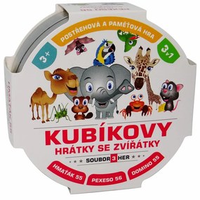 Kubíkovy hrátky se zvířátky 3v1 v plechové krabičce 10x4 cm  4ks v boxu