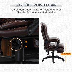 Kožená kancelářská židle Vinsetto s masážní funkcí a funkcí polohování, ergonomická kancelářská židle s podnožkou v hnědé barvě | Aosom.de