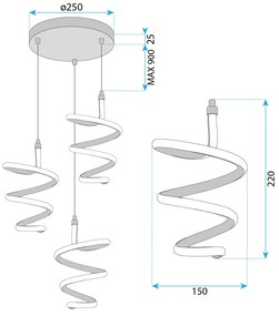 Toolight Toolight, LED závěsné svítidlo 3x20W, 4000K, 4000lm, G075-3CPR, zlatá, OSW-08661