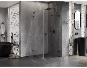 Mexen Lunar-F L, sklápěcí sprchový kout pravý 80 x 80 cm, 8mm čiré sklo, černý profil, 836L-080-080-70-00-P