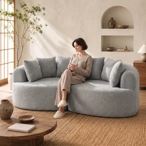 HOMCOM 3místná pohovka bez rámu s hlubokým sedákem, 6 polštářů, zakřivený design, chenille, světle šedá