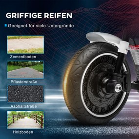 Dětská motorka HOMCOM - Elektrická motorka pro děti s 2 odnímatelnými tréninkovými koly, 3 km/h, pro děti od 1,5 do 3 let, Bílá, 76 x 42 x 57 cm