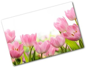 Wallmuralia Deska na krájení skleněná Růžové tulipány 80x52 cm