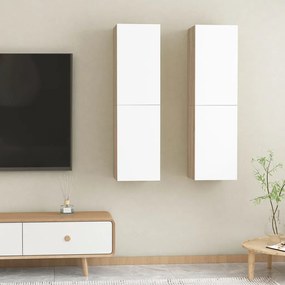 vidaXL TV stolky 2 ks bílé a dub sonoma 30,5 x 30 x 110 cm dřevotříska