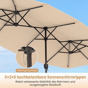 Costway Dvojitý slunečník s LED osvětlením obdélníkový – 400 × 210 cm, béžový