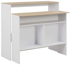 vidaXL Barový stůl se 2 stolními deskami bílý a dub 130 x 40 x 120 cm