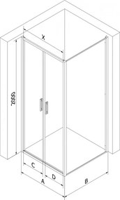 Mexen Exo, výklopná sprchová kabina, dveře 110 cm + boční stěna 95 cm, transparentní sklo, zlatá, 814-110-095-50-00
