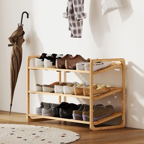 HOMCOM 3-patrový botník z bambusu pro 12 párů bot - Organizér do vstupní haly 76x33x50,8 cm Přírodní
