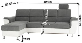 Kondela Sedací souprava, ekokůže bílá / látka šedá, levá, SANTIAGO