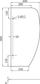 Sapho Sapho, Dělící stěna mezi urinály 40x80 cm, kouřové sklo, černá mat, 2502-06M
