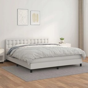 Box Spring Postel S Matrací Umělá Kůže Bílá tlačítka 180 x 200 cm