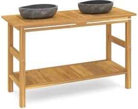 Koupelnová skříňka s umyvadly z říčního kamene masivní teak 3096583