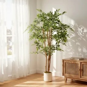 HOMCOM 150 cm umělý banyán do interiéru, dekorativní umělá rostlina v plastovém květináči se solidním dřevěným kmenem — do domu, kanceláře, obývacího…