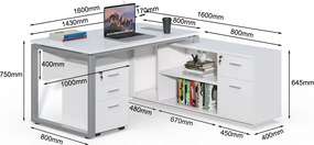 Kancelářský stůl s kontejnerem a komodou Houseland Prime Home 03 160 cm bílý