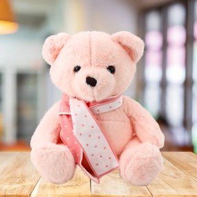 LEAN Toys Plyšový medvídek se šálou růžový 35 cm