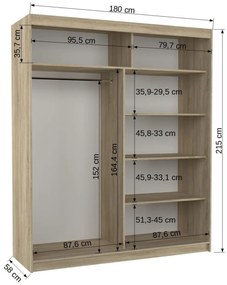 Šatní skříň s posuvnými dveřmi Dalmatia - 200 cm Barva: Bílá/dub Sonoma