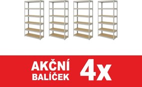Akce 4x Regál 220x120x40 cm zinkovaný 6-policový, nosnost 1050 kg