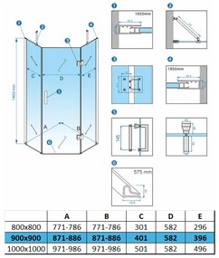 BPS-koupelny Pětiúhelníkový sprchový kout HYD-PK10B 90x90 zlatý kartáčovaný/transparent - bez vaničky