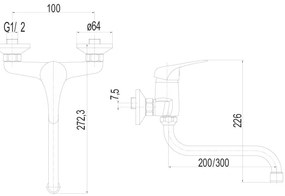 Mereo Lila dřezová baterie nástěnná 100 mm s ramínkem chrom CBEE301A06