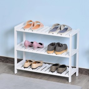 HOMCOM Dřevěná Botník 3-patrový Regál na Boty pro 9 Párů do Předsíně 70x26x57.5 cm Bílý