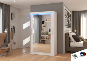 Posuvná skříň se zrcadlem a LED osvětlením TIBAGO 120 bílá