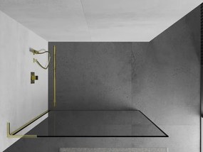 Mexen Kioto L, sprchová zástěna Walk-In 100 x 200 cm, 8mm čiré sklo černý vzor, ​​zlatý lesklý profil, 800-100-103-50-70