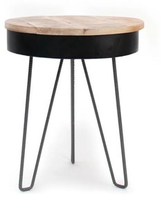 Černý odkládací stolek s dřevěnou deskou LABEL51 Saria