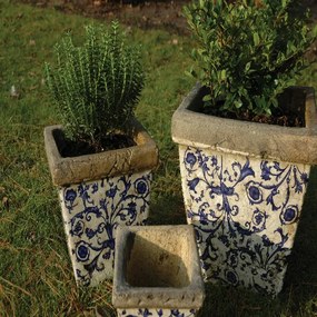 Esschert Design ESSCHERT DESIGN Květináč, modrobílá keramika "AGED CERAMIC" , sada 3ks, 11 cm, 14 cm a 19 cm
