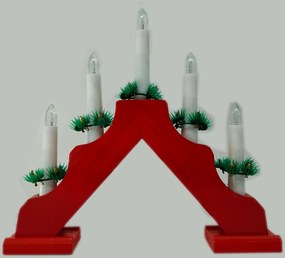 Vánoční dřevěný svícení ve tvaru pyramidy, červená, 5 svíček, teplá bílá,