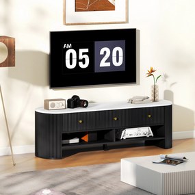 HOMCOM TV skříň 140 cm, TV stojan pro 65palcové televize s mramorovým efektem, 3 zásuvky s drážkovanými čely, 2 police, černá