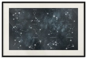 Plakát Hvězdy - konstelace se jmény zvěrokruhu v malebném vesmíru