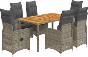 7dílný zahradní bistro set s poduškami šedý polyratan 3277024