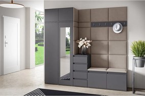 Eka Předsíňová stěna s čalouněnými panely Trinity 33 - Grafit / Tmavá béžová 2305