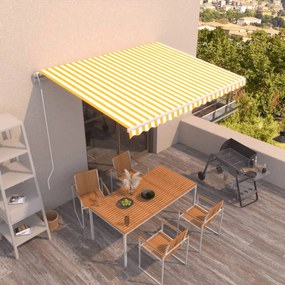 Automatická zatahovací markýza 400 x 350 cm žlutobílá 3068988