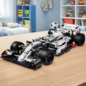 LEAN Toys Stavebnicové kostky – závodní auto F1, bílo-červené, 1235 dílků